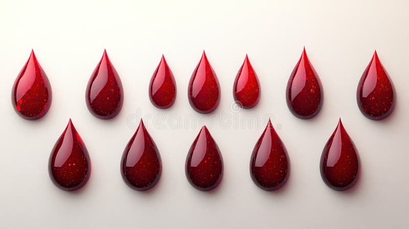 Row of Glossy Red Blood Drops on White Background Stock Illustration ...