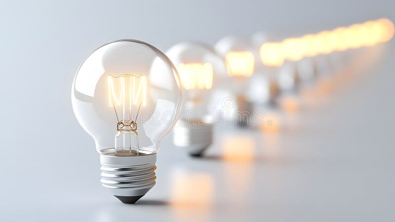 Row of Glowing Lightbulbs on a White Background,concept of Innovation ...