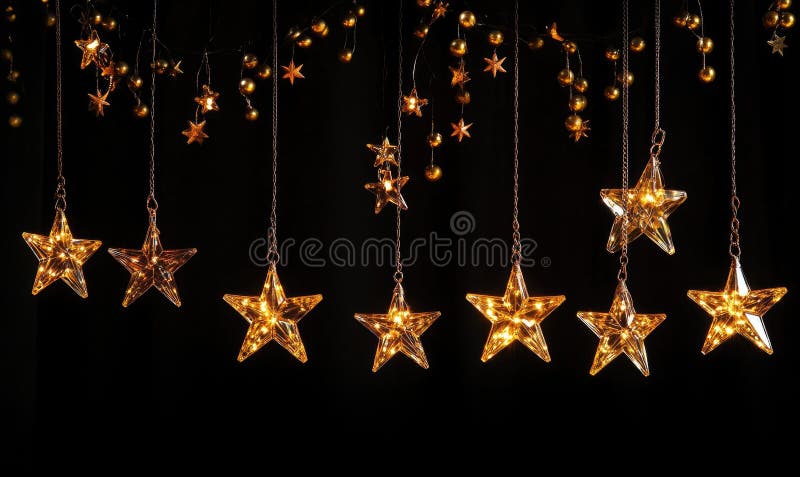 A Row of Gold Stars Hanging from the Ceiling Stock Photo - Image of ...