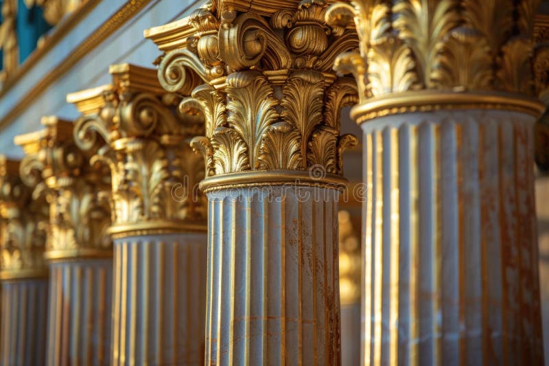 A Row of Gold and White Columns in a Building. Perfect for ...