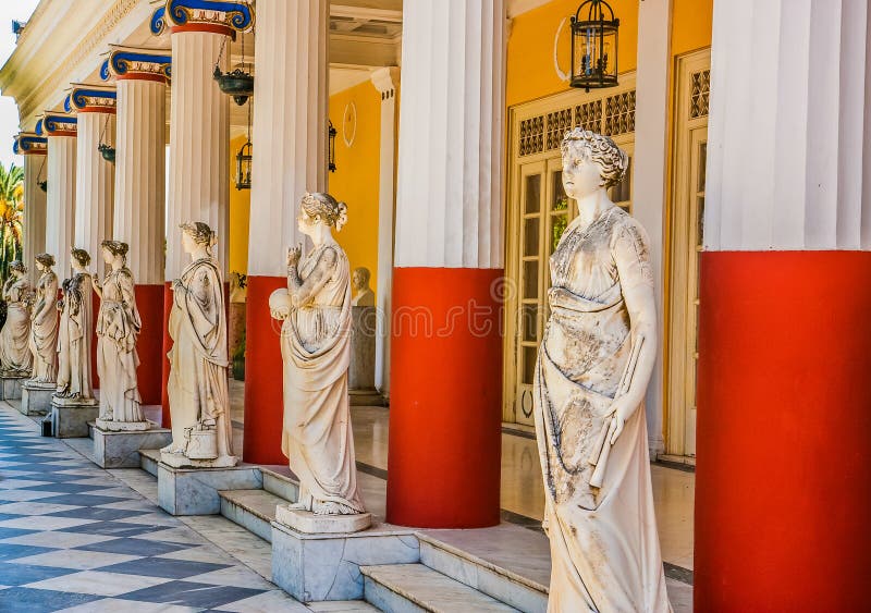 Row of Greek Statues and Columns Stock Image - Image of sculpture ...