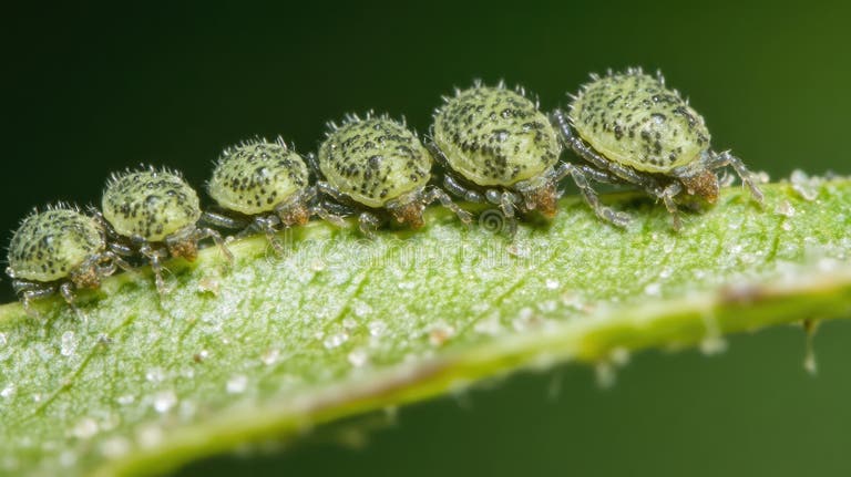 Row of Green Aphids on Leaf - Microscopic Insect Pests Infestation ...
