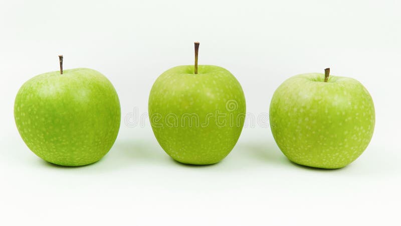 Row of Green Apples on White Background Stock Photo - Image of juicy ...