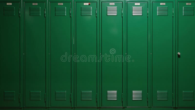 A Row of Green Lockers with Closed Doors School Setting Stock ...