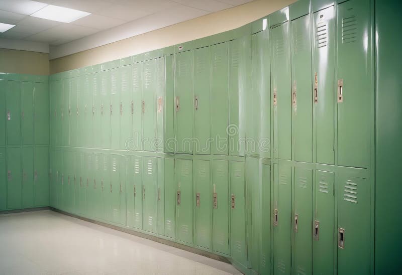 A Row of Green Lockers in a Hallway Created Stock Illustration ...