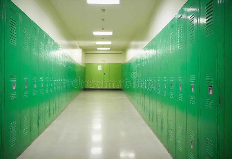 A Row of Green Lockers in a Hallway Created Stock Illustration ...