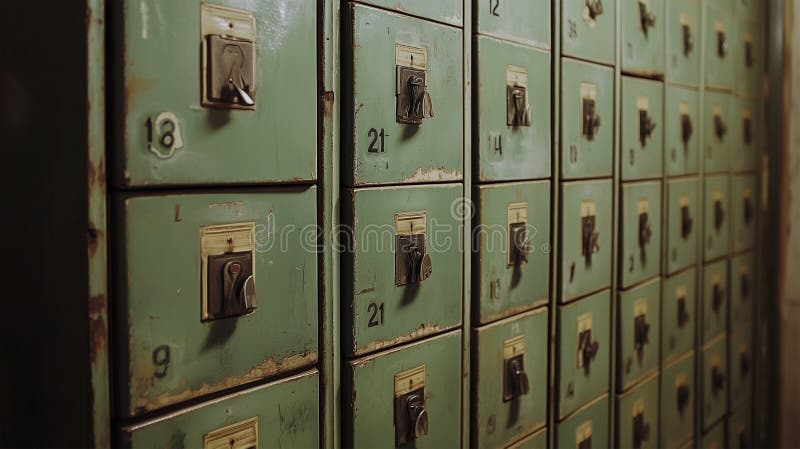 A Row of Green Lockers with Numbers on Them Stock Illustration ...