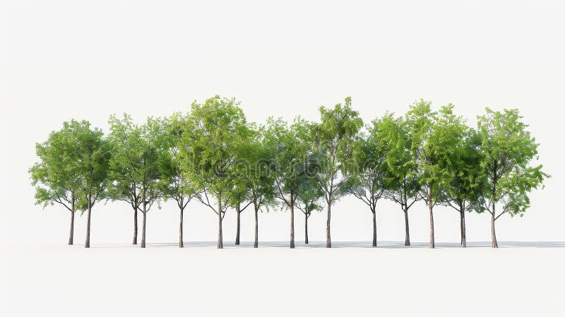 Row of Green Trees Isolated on White Background Stock Illustration ...