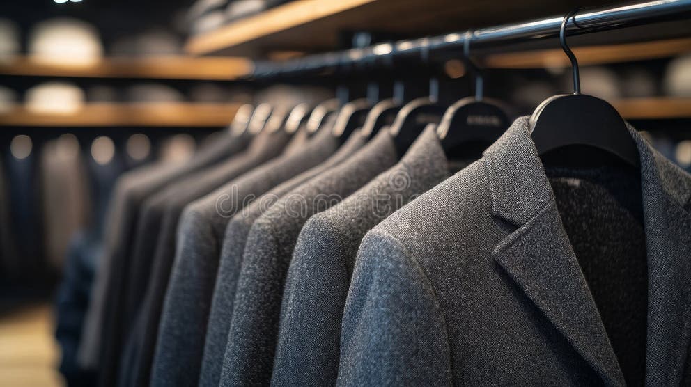 Row of Grey Suits Hanging in a Wardrobe Stock Image - Image of suits ...