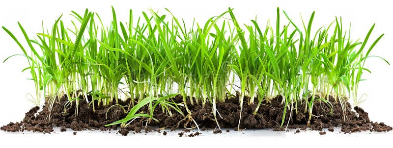 Row of Growing Grass Sprouts from the Ground Isolated on White ...