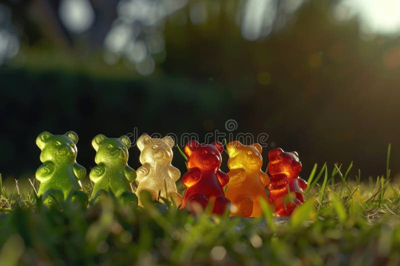 A Row of Gummy Bears are Sitting on the Grass Stock Image - Image of ...