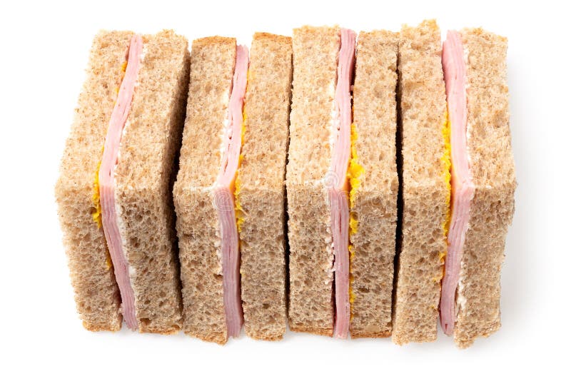 Row of Ham and Mustard Wholewheat Triangle Sandwiches Stock Image ...