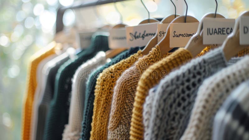 A Row of Hanging Clothes Separated by Season with Labels for Each ...