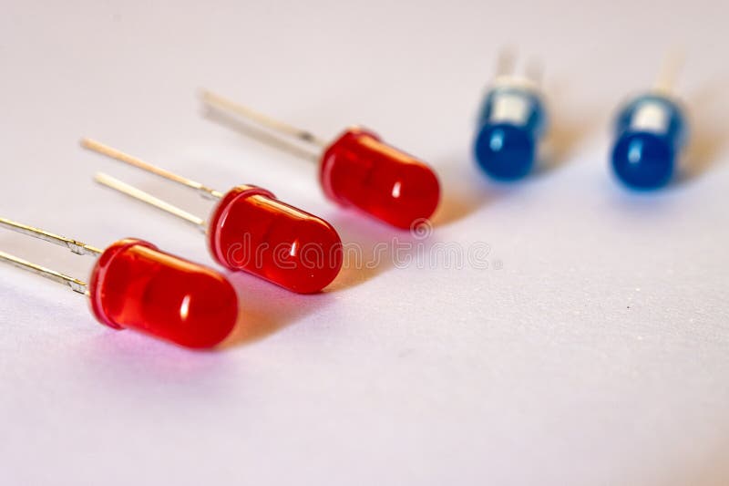 A Row of through Hole Led Diodes, Red and Blue, Electronic Component ...