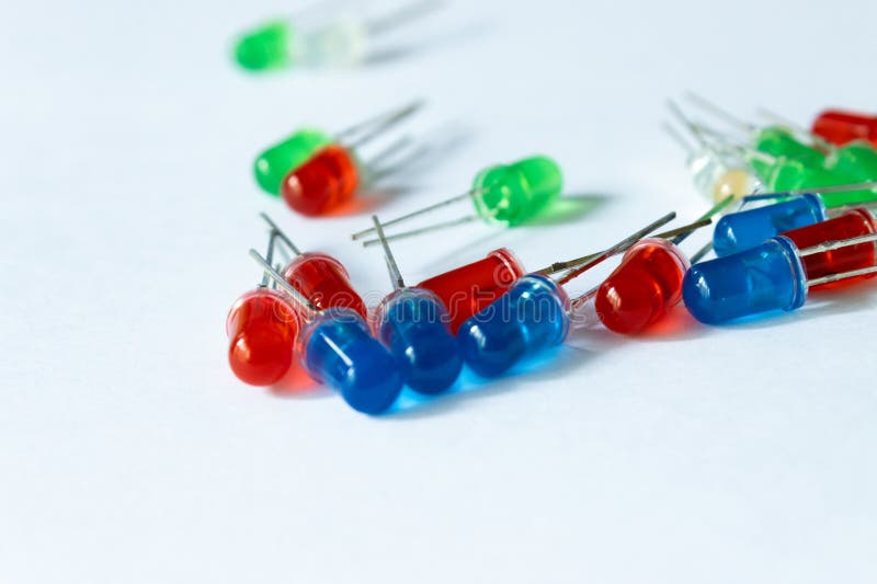 A Row of through Hole Led Diodes, Red,blue,green and White, Electronic ...