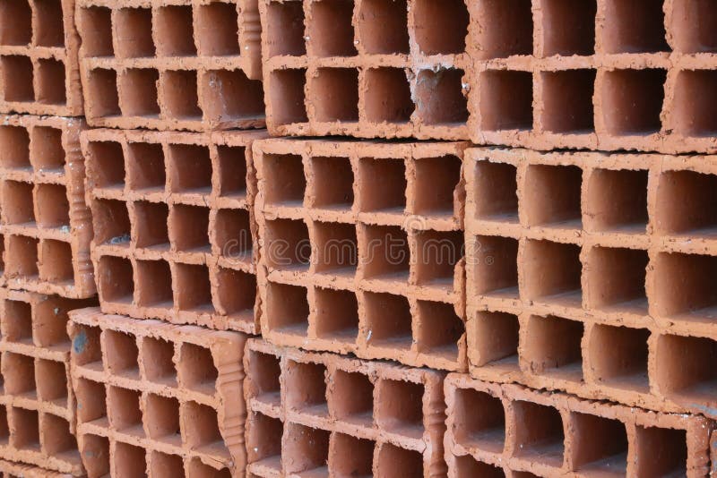 A Row of Hollow Clay Bricks - Background Stock Photo - Image of ...