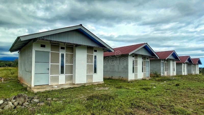 Row House with Overcast Sky on Grassland Stock Photo - Image of ...