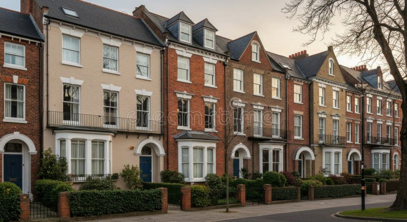 Row of Houses on a City Street Stock Photo - Image of homes ...
