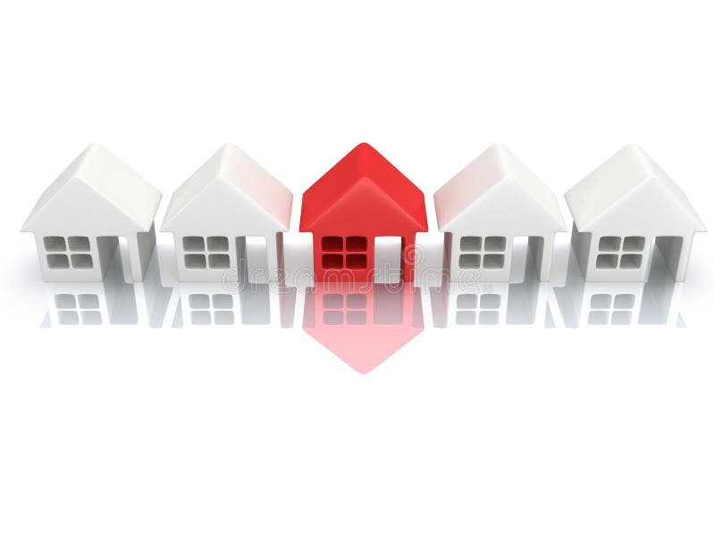 Row of Houses with Reflection. 3d Render. Stock Illustration ...