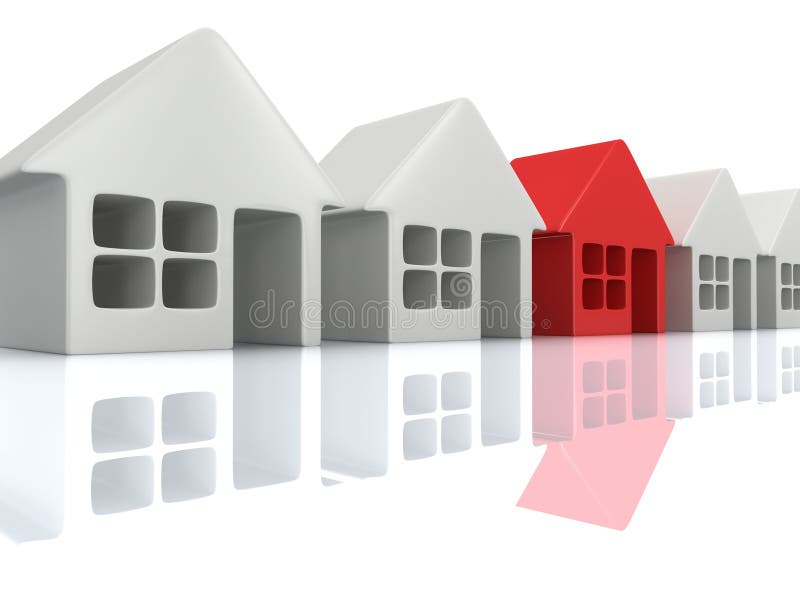 Row of Houses with Reflection. 3d Render. Stock Illustration ...