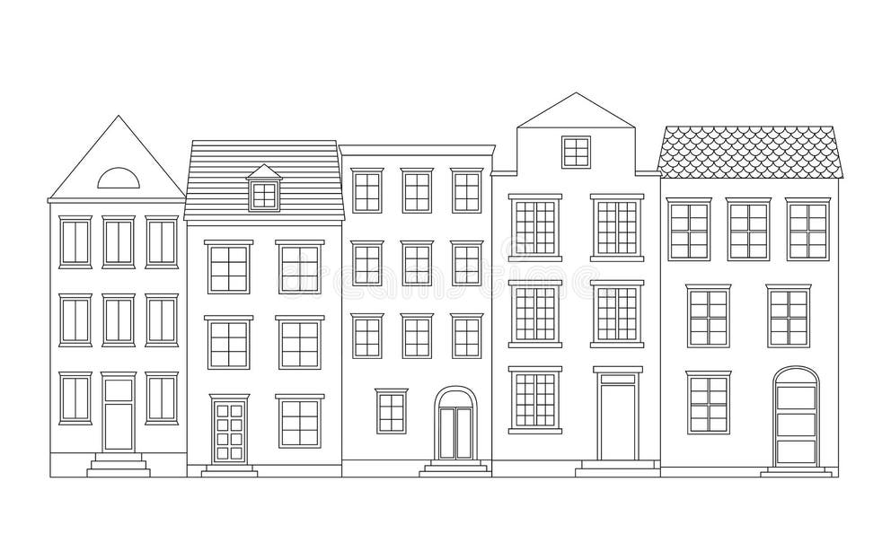 Row of Houses, Vector Illustration Stock Vector - Illustration of ...