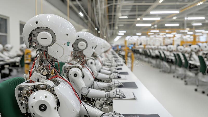 Row of Humanoid Robots Working in Factory Assembly Line Stock Image ... Row of Humanoid Robots Working in Factory Assembly Line Stock Image ...