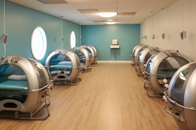 Row of Hyperbaric Oxygen Chambers in a Clinic Stock Illustration ...