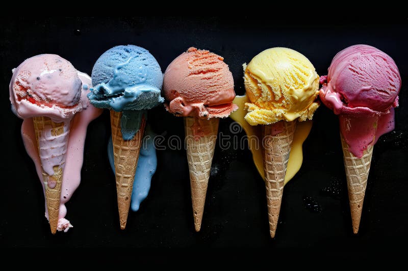 Row of Ice Cream Cones with Different Colors Stock Image - Image of ...