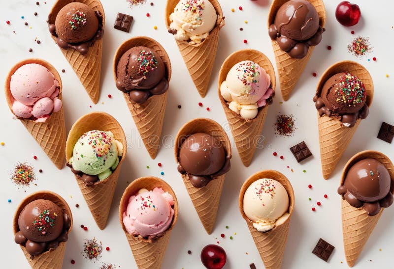 Row of Ice Cream Scoops. Row of Colorful Ice Cream Scoops with ...