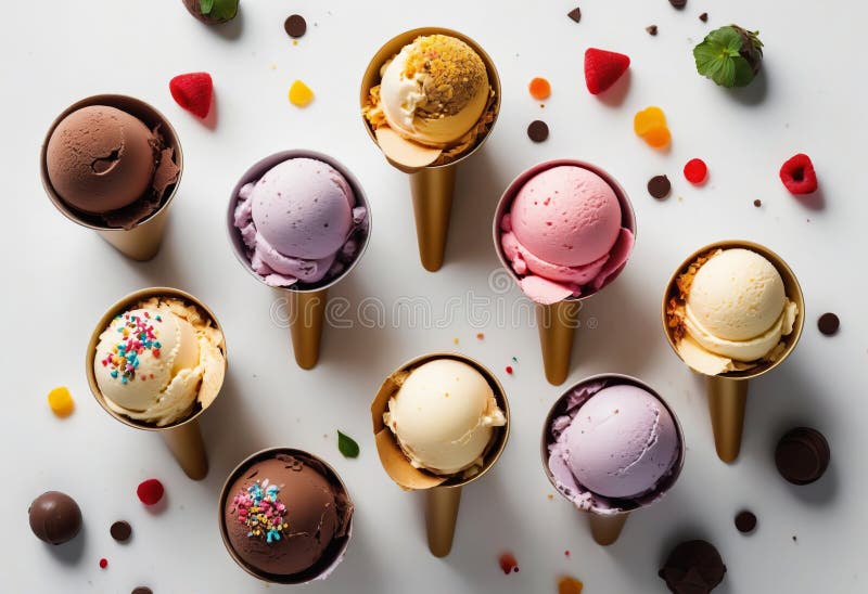 Row of Ice Cream Scoops. Row of Colorful Ice Cream Scoops with ...