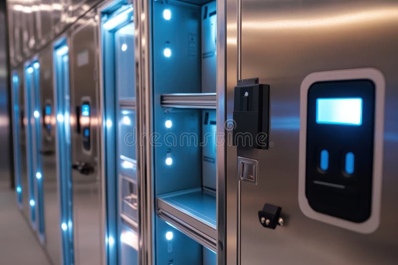 A Row of Illuminated Lockers with a Digital Interface for Secure ...