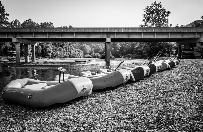 Row of Inflatable Rafts at the Beginning of a Float Trip on a River ...