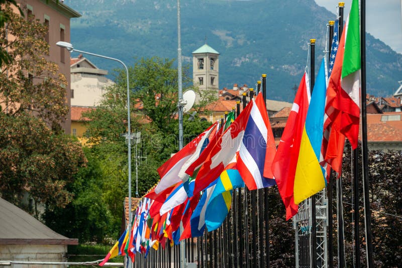 A Row of International Flags Blowing in the Breeze at a World ...
