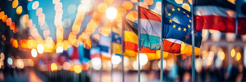 Row of International Flags Displayed in a Row Symbolizing Global ...