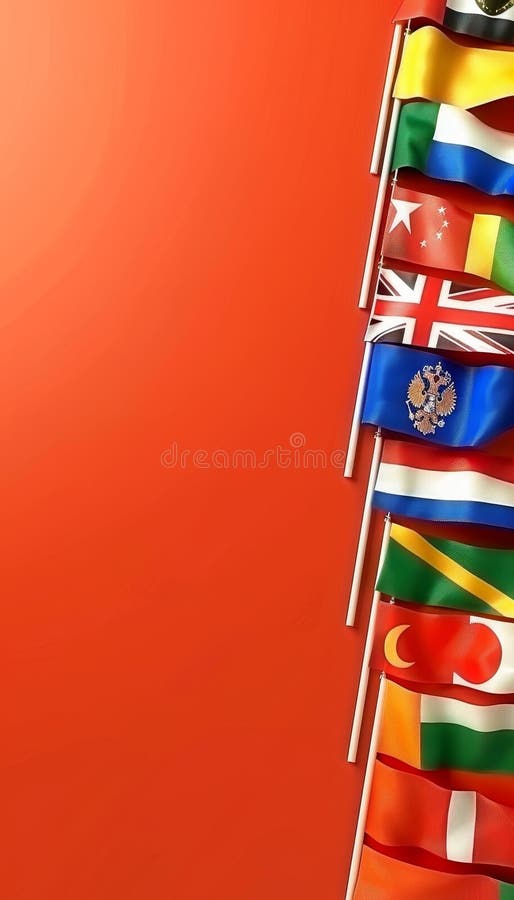 Row of International Flags Displayed, Symbolizing Global Unity and ...