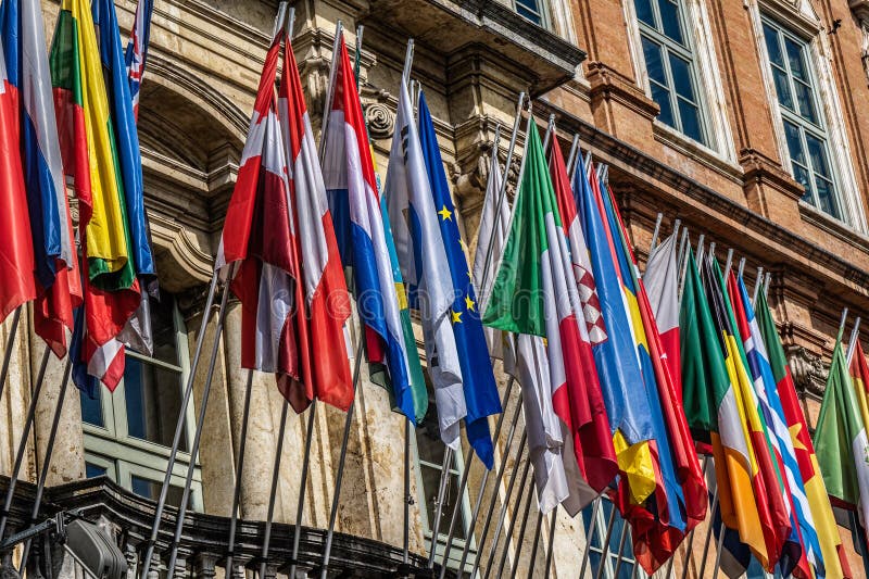 Row of International Flags on the University for Language, Perugia ...