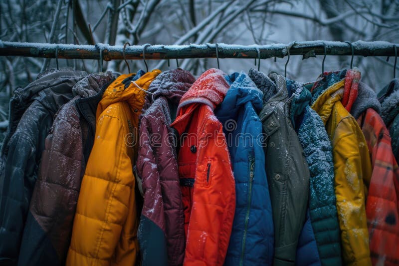 A Row of Jackets Hung Up on a Clothes Rack, Awaiting Wear Stock Image ...