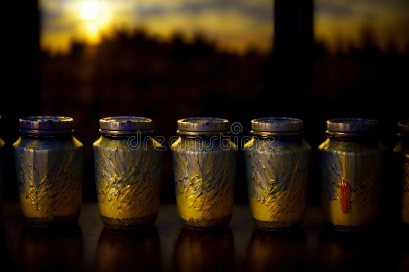 A Row of Jars Sitting on Top of a Table. Generative AI Stock ...