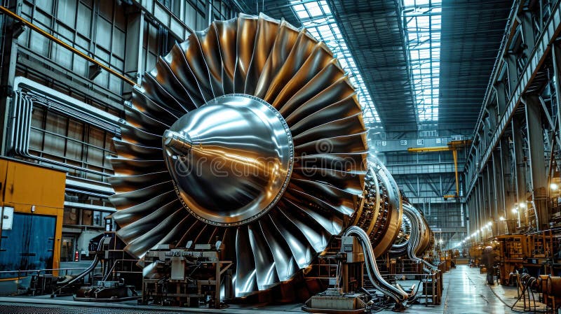 Row of Jet Engines in Factory Workshop Stock Illustration ...
