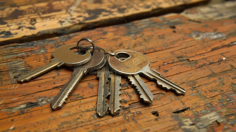 A Row of Keys are Laying on a Wooden Surface Stock Photo - Image of ...
