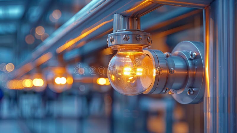 Row of Lamps on Metal Structure Stock Photo - Image of steel, fixture ...