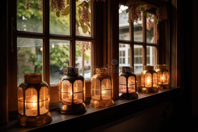 A Row of Lanterns Filling the Window and Creating a Warm, Welcoming ...