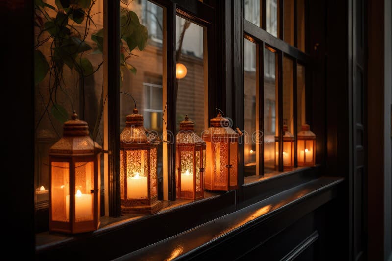A Row of Lanterns Filling the Window and Creating a Warm, Welcoming ...