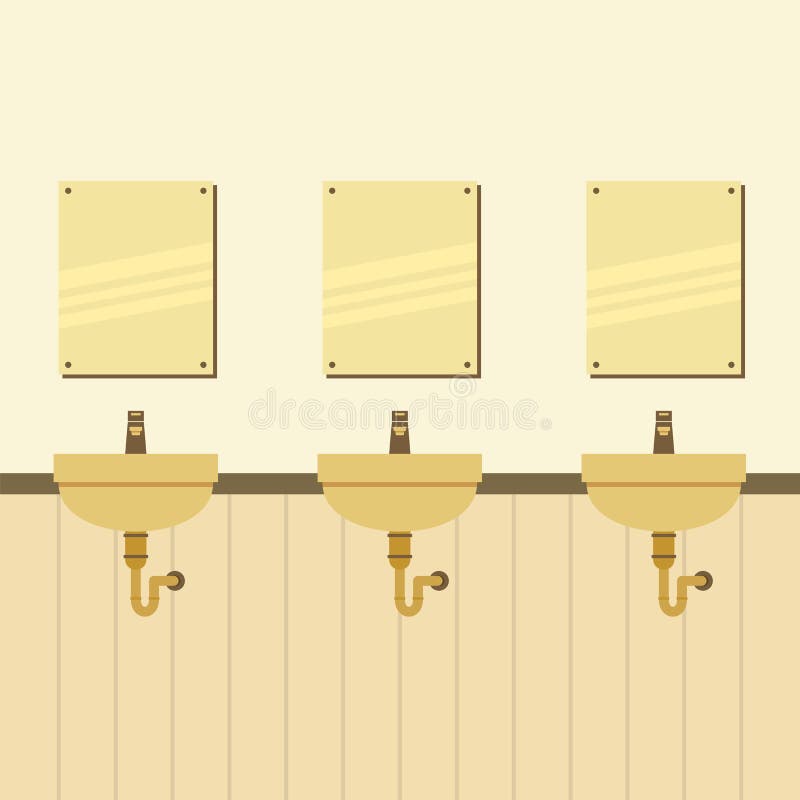 Row of Lavatories with Mirrors Stock Vector - Illustration of vintage ...