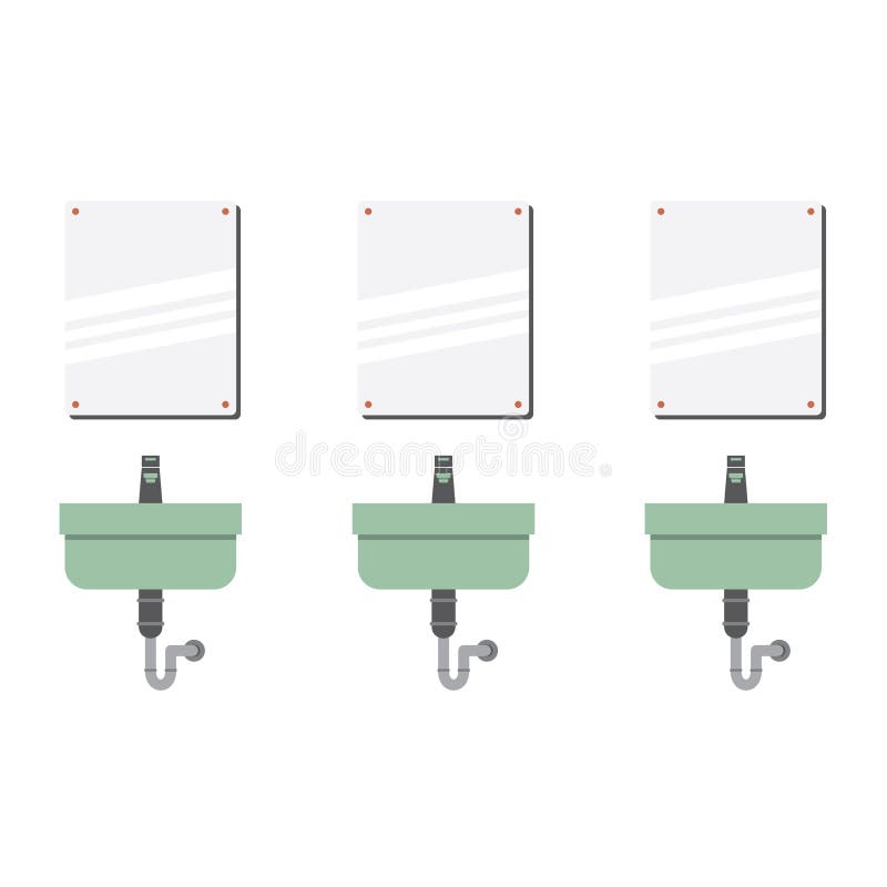 Row of Lavatories with Mirrors Stock Vector - Illustration of empty ...