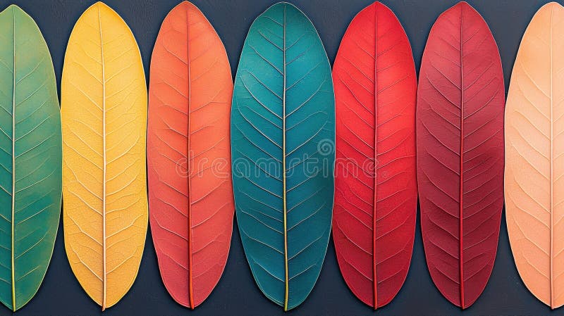 A Row of Leaves in Various Colors. Stock Image - Image of unique, dark ...