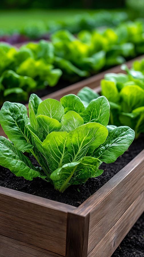 Row Lettuce Plants Growing Wooden Box Stock Photos - Free & Royalty ...