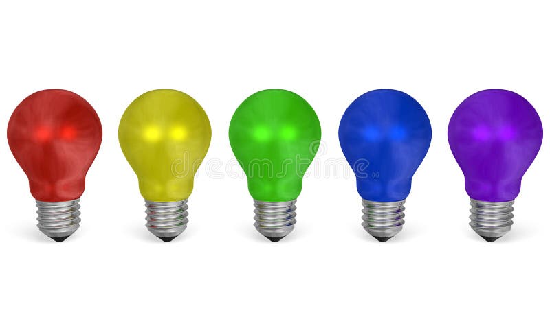 Row of Light Bulbs of Different Colors. Front View Stock Illustration ...