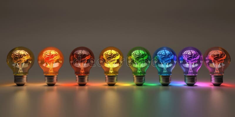 A Row of Light Bulbs, Each with a Brain Inside, Illuminate the Room ...