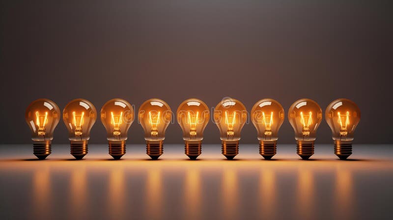 A Row of Light Bulbs Lined Up on a Table in the Dark Stock Illustration ...